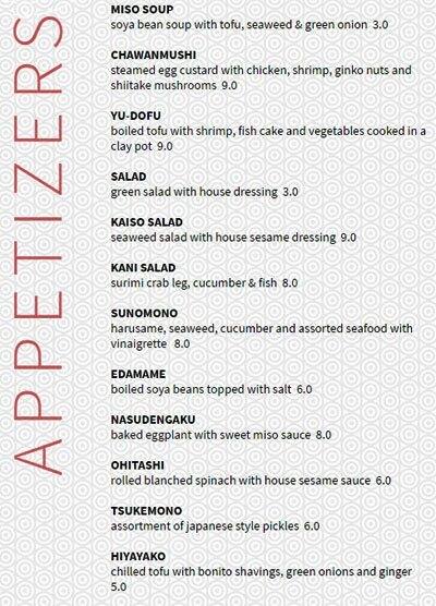 Menu at Fune restaurant, Toronto