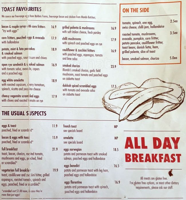 Menu at Toast pub & bar, East Perth