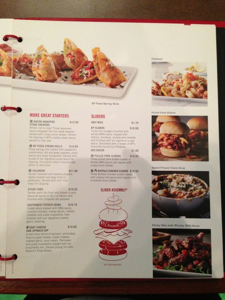Menu at Boston Pizza pizzeria, Prince Albert