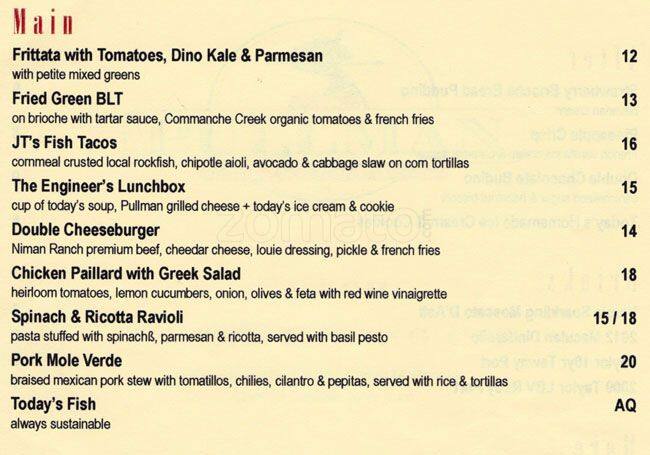 Menu at The Pullman Kitchen restaurant, Santa Rosa