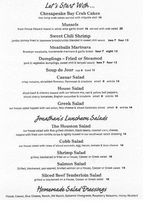 Menu at Jonathan's The Rub at Campbell Place restaurant, Houston ...