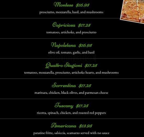 Menu at Portofino's pizzeria, Charlotte, E Franklin Boulevard