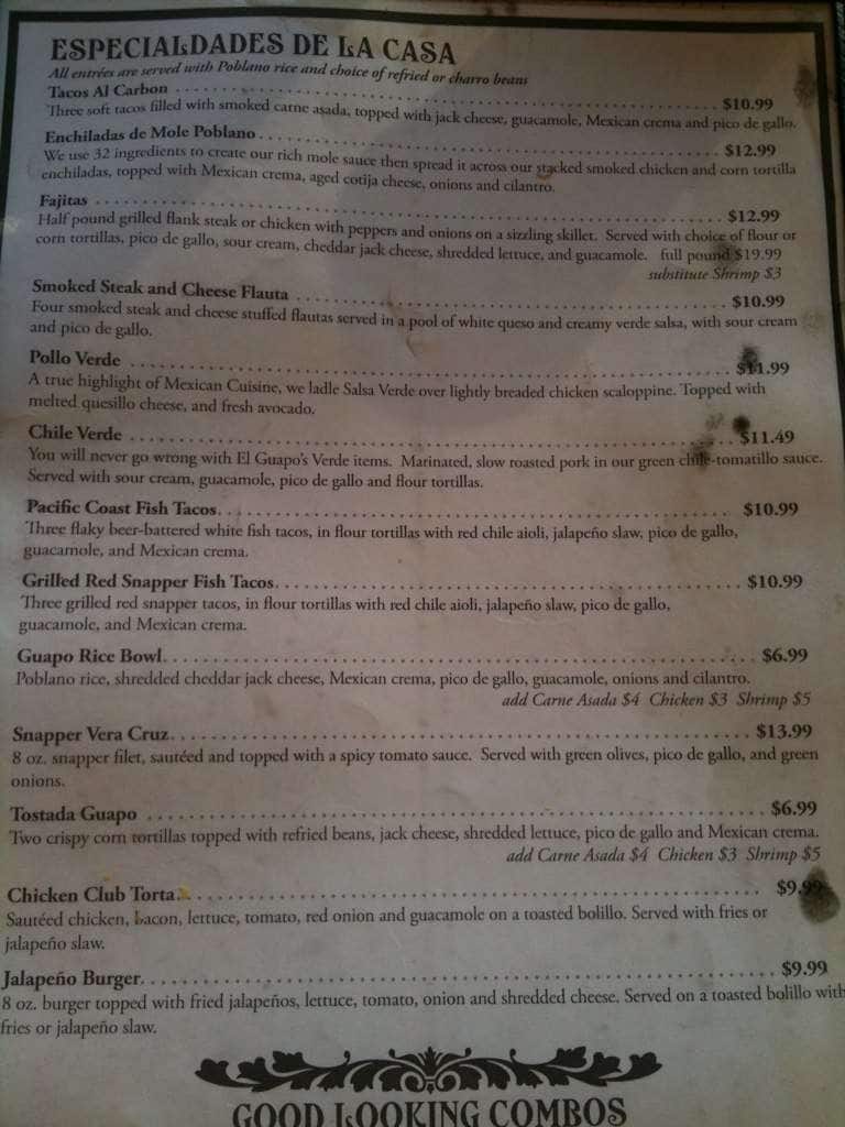 Menu at El Guapo's pub & bar, Tulsa