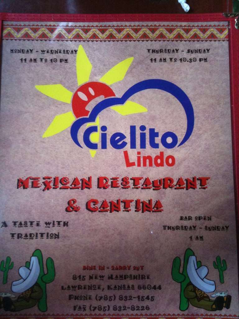 Menu at Cielito Lindo restaurant, Lawrence