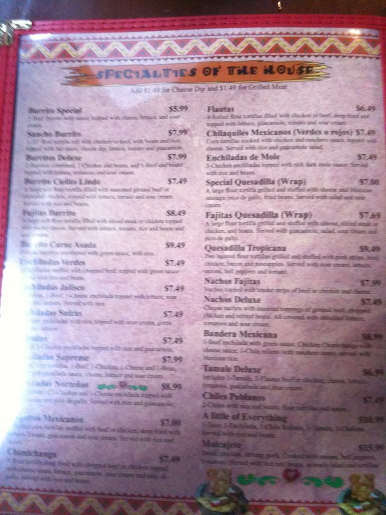 Menu at Cielito Lindo restaurant, Lawrence
