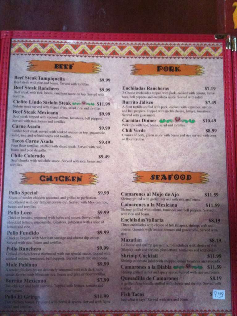 Menu at Cielito Lindo restaurant, Lawrence