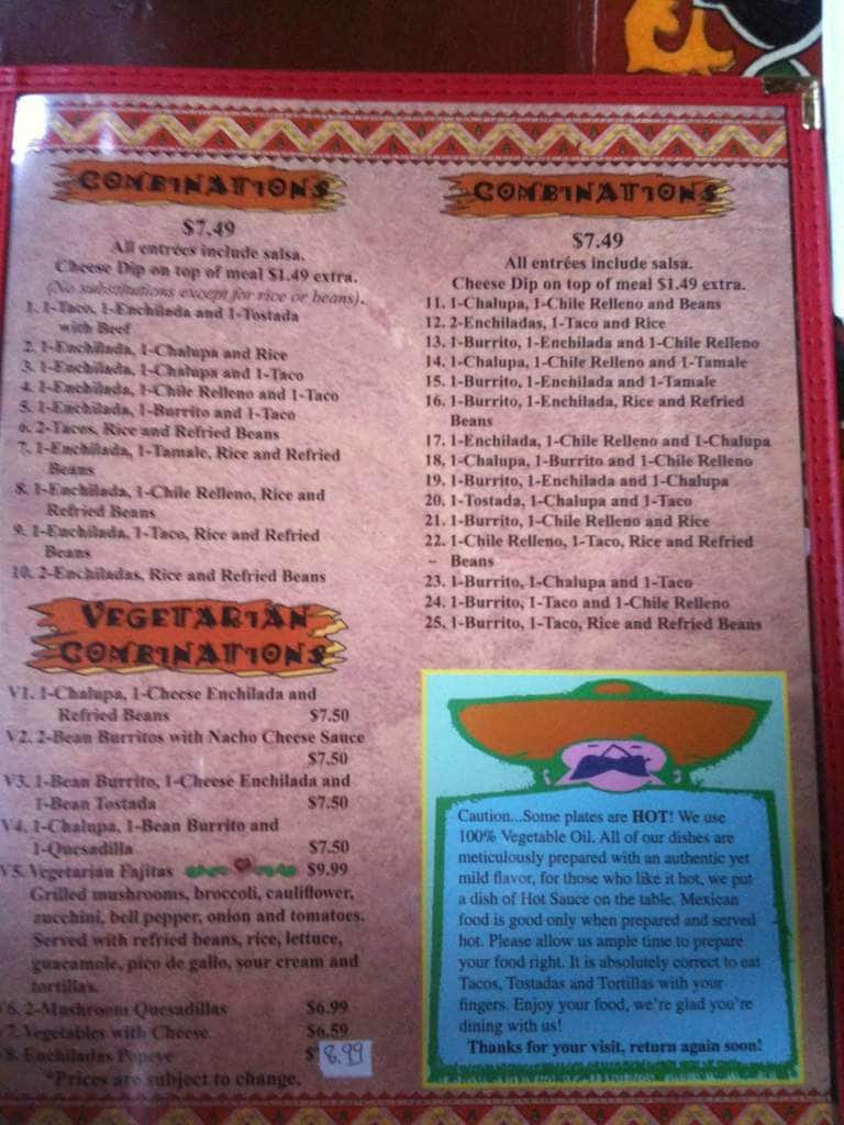 Menu at Cielito Lindo restaurant, Lawrence