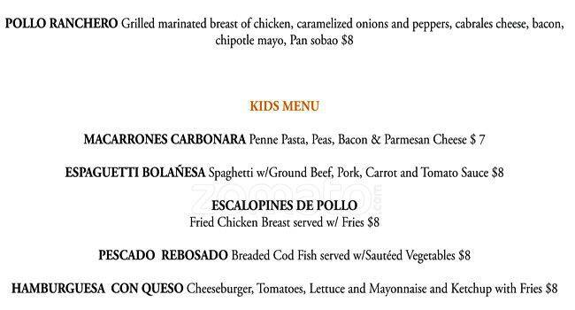 Menu at Mojo Restaurant, Waterbury