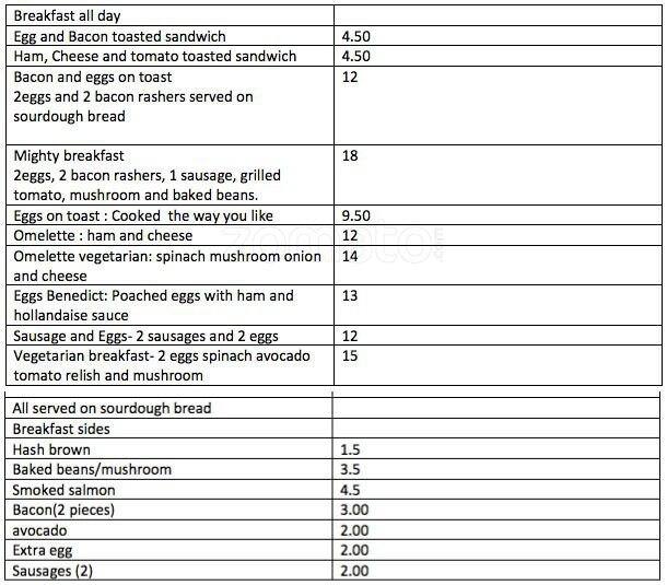 Menu at Cafizza restaurant, Geelong