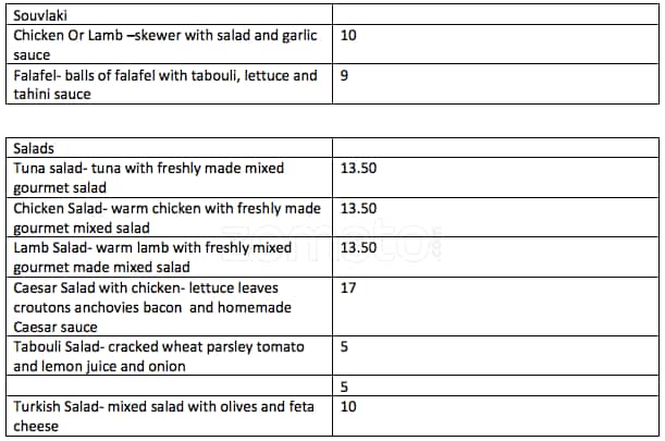 Menu at Cafizza restaurant, Geelong