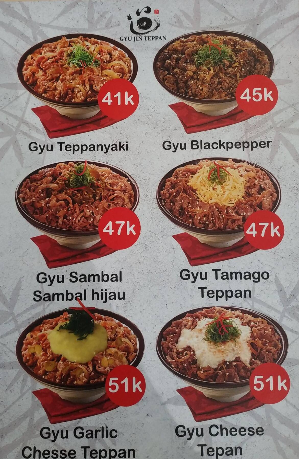 Menu at Gyu Jin Teppan restaurant, West Jakarta, Pluit Village Ground Floor