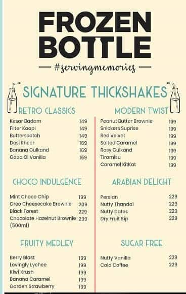 Menu at Frozen Bottle - Milkshakes, Desserts And Ice Cream, Navi Mumbai ...