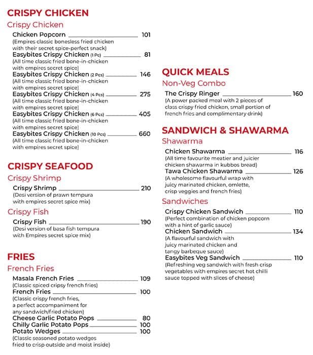 Menu of EasyBites by Empire, Bellandur, Bangalore