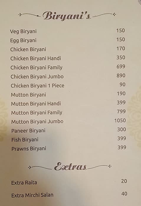 Menu of Deccan Deewan Restaurant, Lingampally, Hyderabad