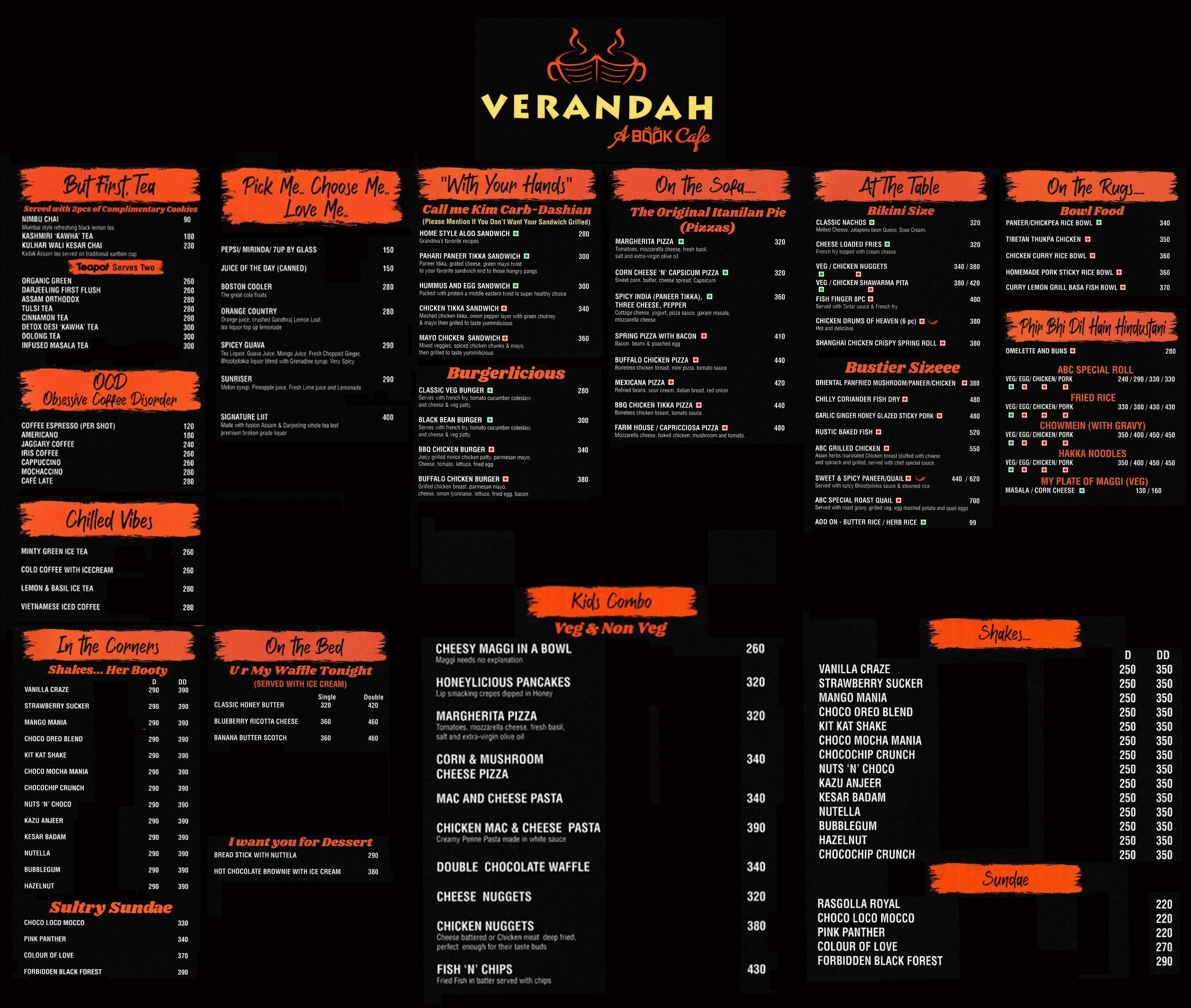 Menu at Verandah - A Book Cafe, Guwahati