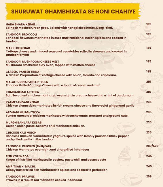 Menu of The Northern Legacy, Borivali West, Mumbai