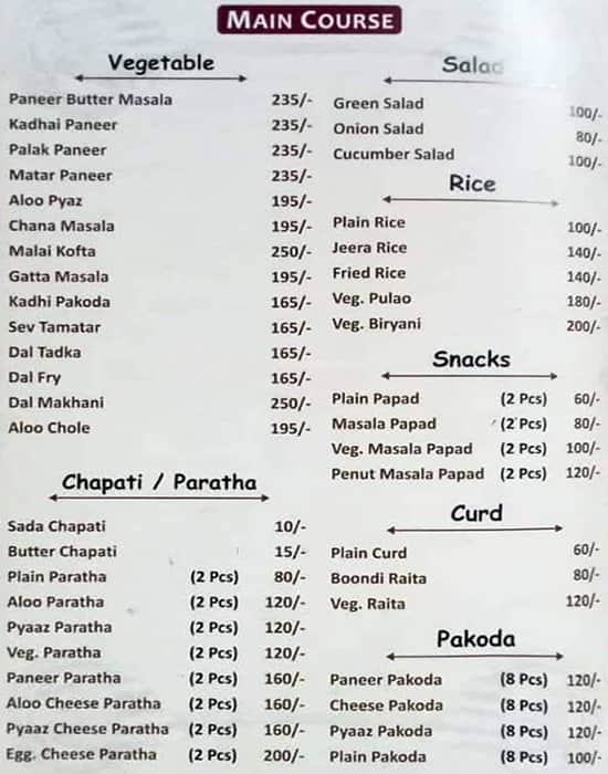 Menu of Tea House, Bani Park, Jaipur