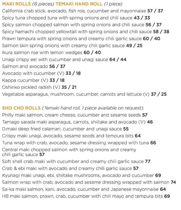 Menu at The Beach by Sho Cho restaurant, Dubai