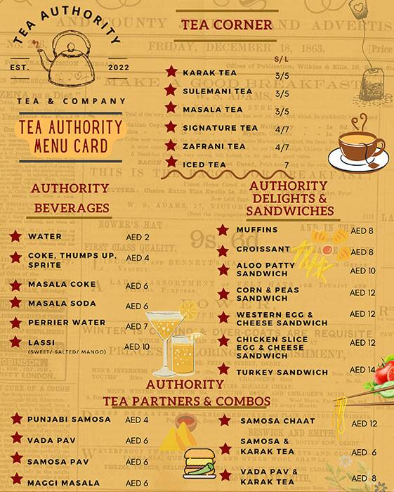 Menu of Tea Authority, Al Safa, Dubai