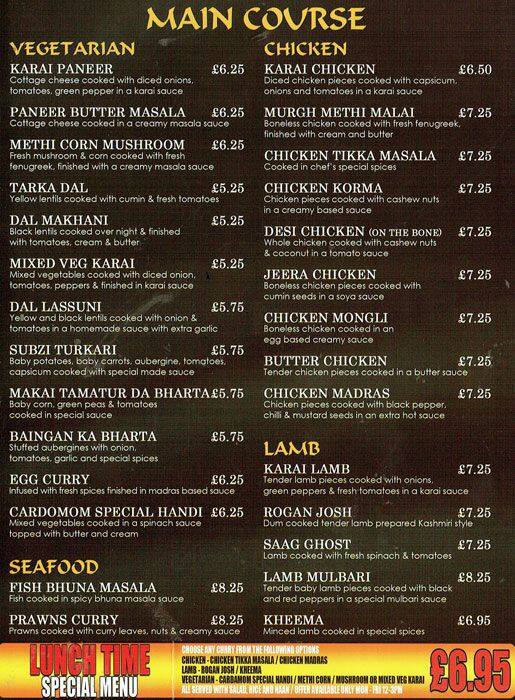 Menu at The Cardamom Club, Stanmore, 28 Belmont Cir