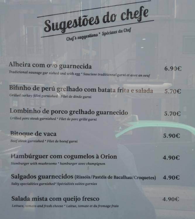 Menu at Pastelaria Orion cafe, Lisbon