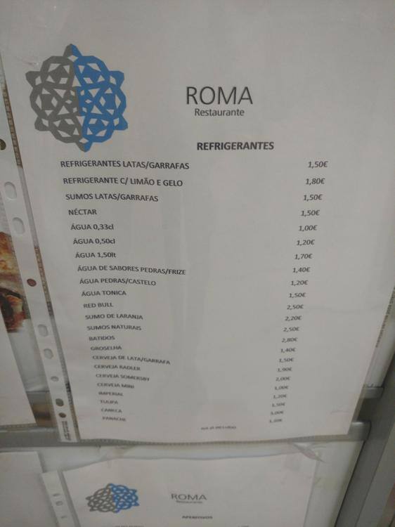 Menu at Cafe ROMA, Lisbon