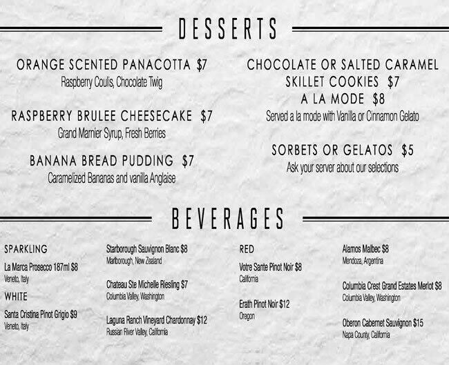 Menu at Vivace Restaurant, Denver