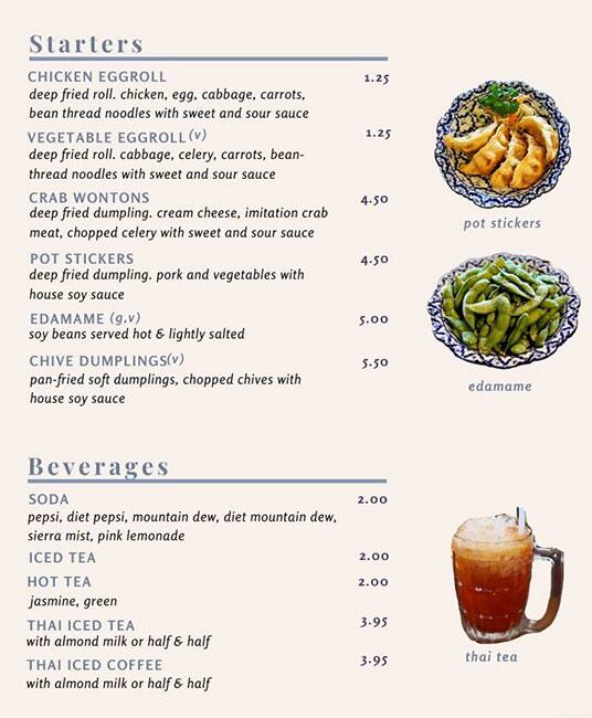Menu at Thai Express restaurant, Bowling Green