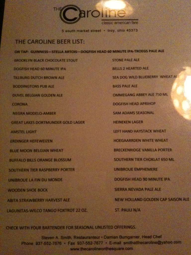 Menu at The Caroline pub & bar, Troy, 5 S Market St