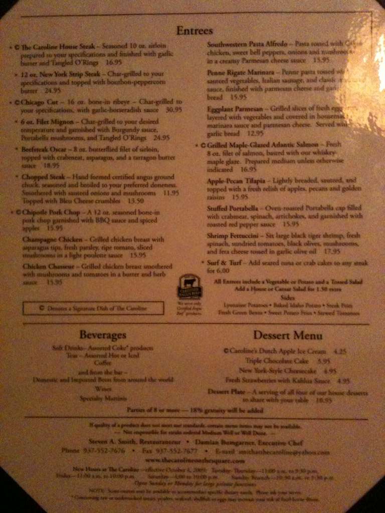 Menu at The Caroline pub & bar, Troy, 5 S Market St