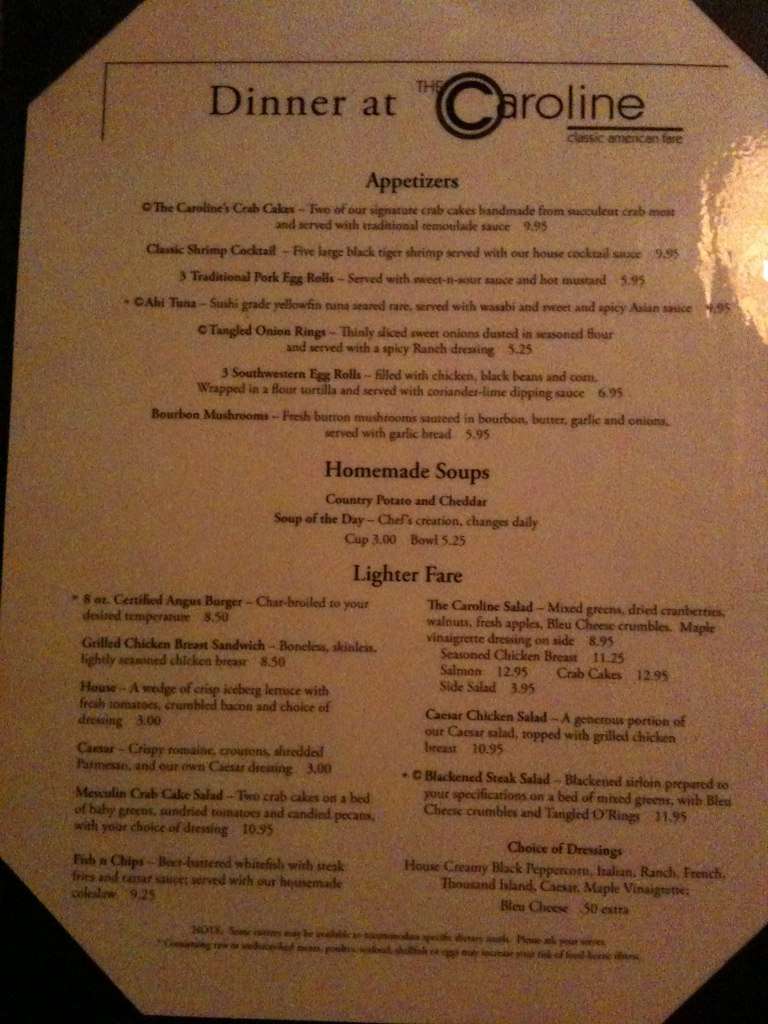 Menu at The Caroline pub & bar, Troy, 5 S Market St