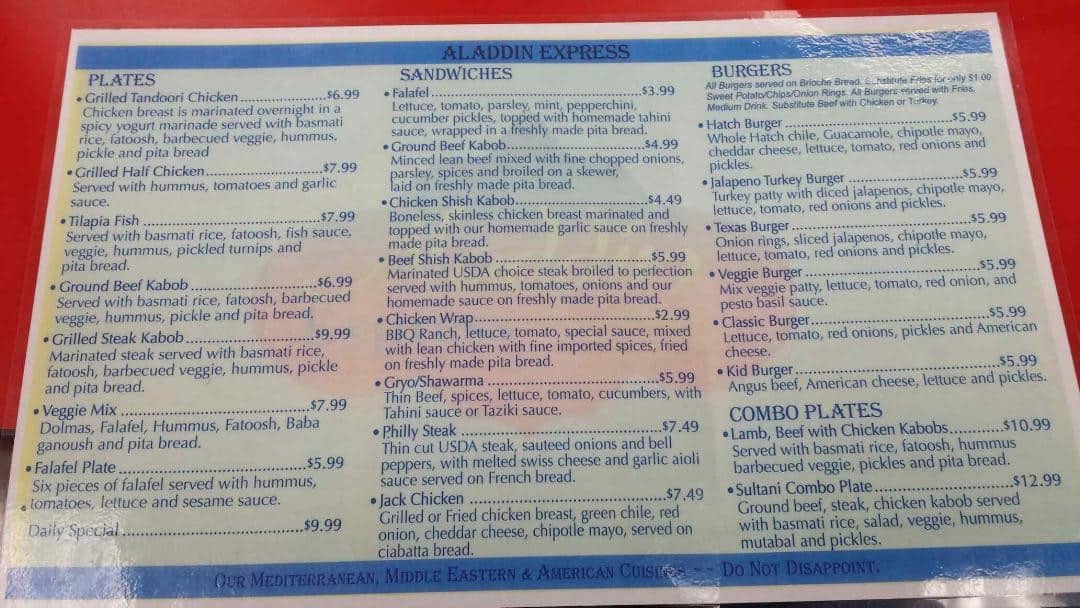 Aladdin Express Menu, Menu for Aladdin Express, Gallup, Gallup ...