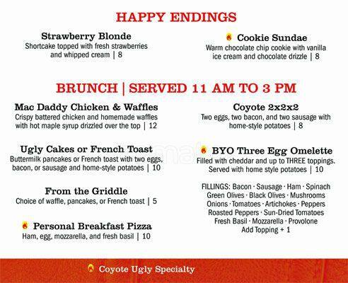 Menu at Coyote Ugly pub & bar, San Diego