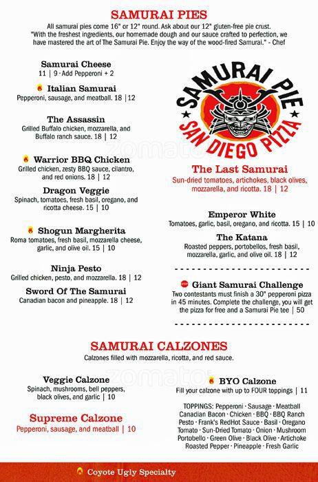 Menu at Coyote Ugly pub & bar, San Diego