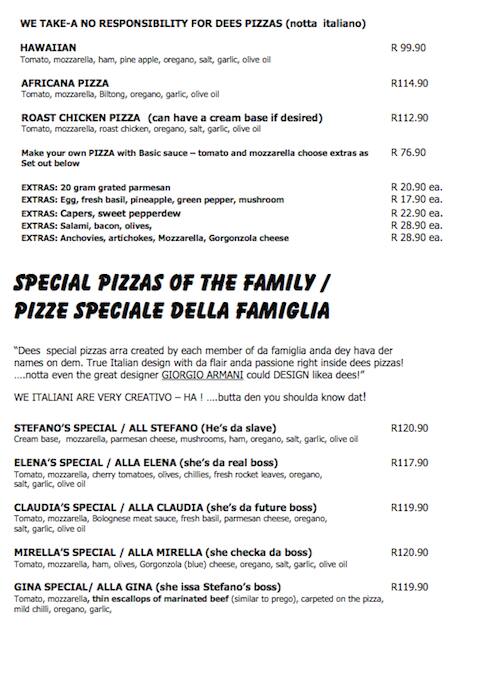 Menu at STEFANO'S Italian Restaurant & Mozambican Bar, Nelspruit