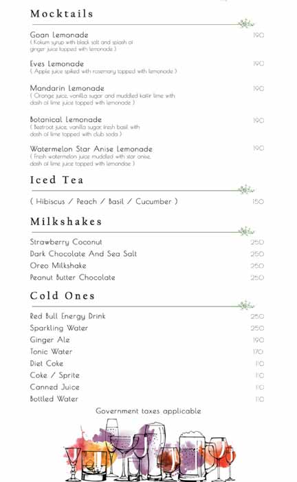 Menu at Verbena, Mumbai