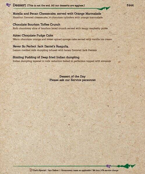 Menu at Verbena, Mumbai