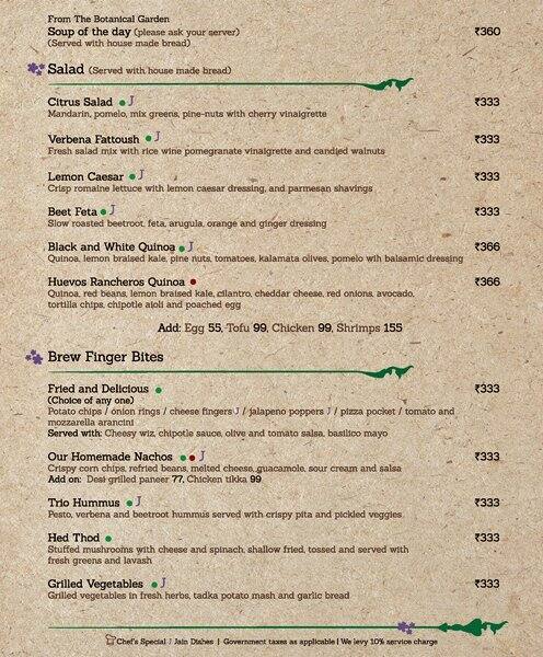 Menu at Verbena, Mumbai