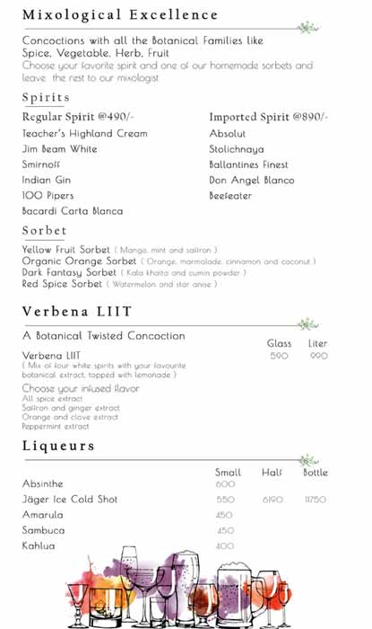 Menu at Verbena, Mumbai