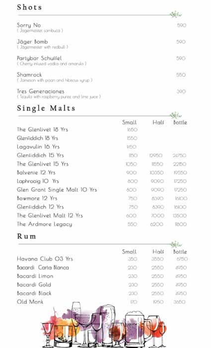 Menu at Verbena, Mumbai