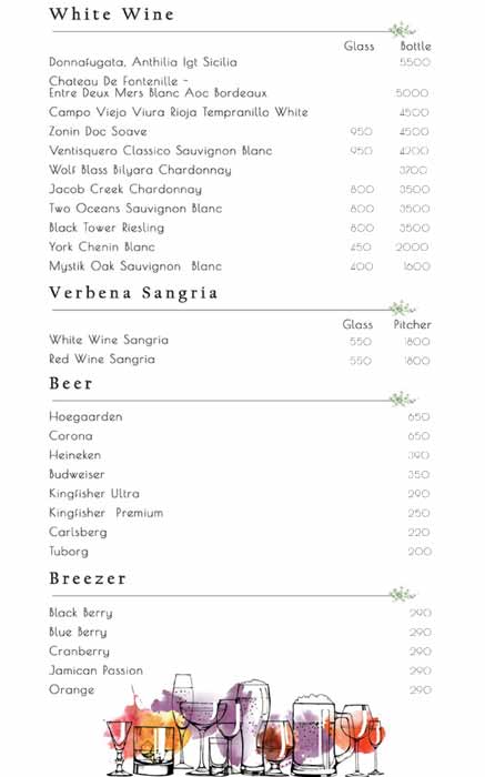 Menu at Verbena, Mumbai