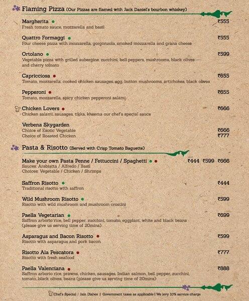 Menu at Verbena, Mumbai