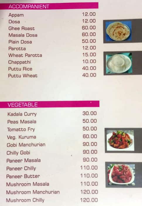Menu of Narayana Bhavan Family Restaurant, Palayam, Trivandrum