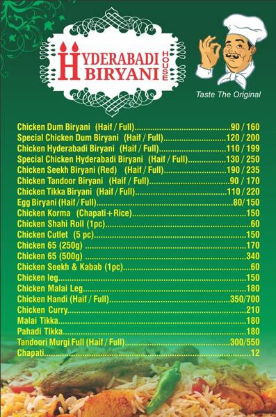 Menu of Hyderabadi Biryani House, Kondhwa, Pune