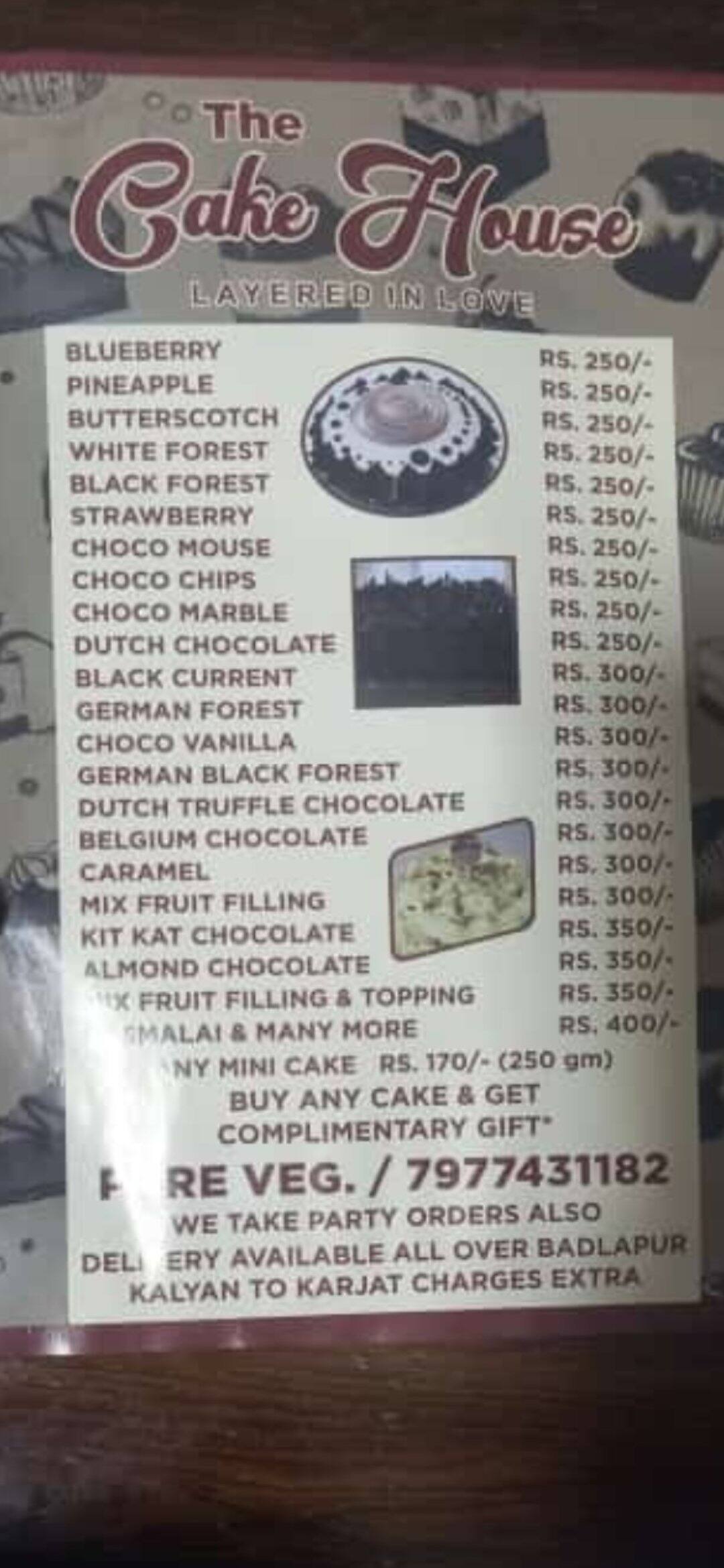 Menu of The Cake House, Badlapur, Thane