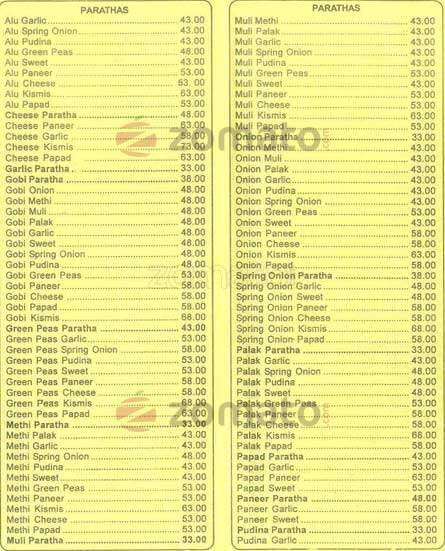 Menu at Bimal Paratha House, Mumbai, 31/32 Bimal Paratha House Crystal ...