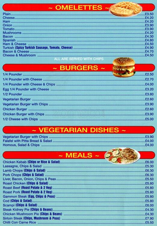 Menu at Corner Cafe, London, 218 Queenstown Rd