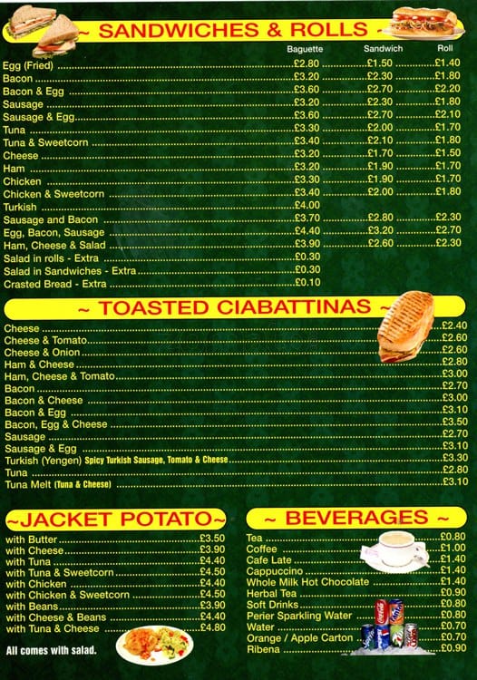 Menu at Corner Cafe, London, 218 Queenstown Rd