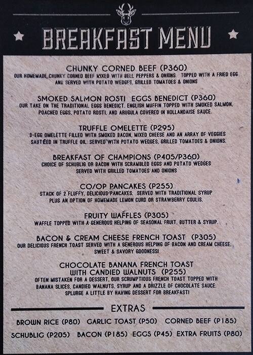 Menu at CO/OP cafe, San Juan