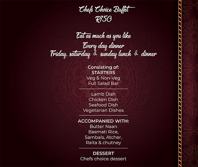 Menu at Taste of Mumbai, Kempton Park, 64 Jones Road